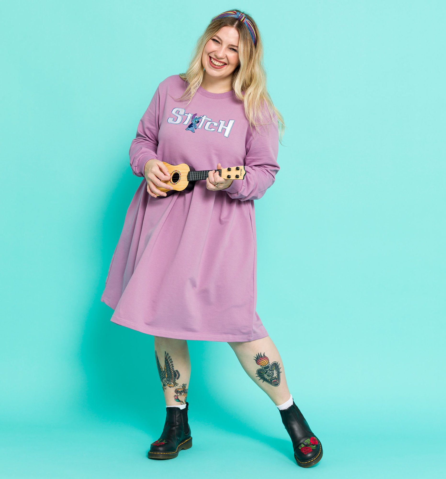 Disney Lilo & Stitch Embroidered Stitch Violet Sweater Smock Dress