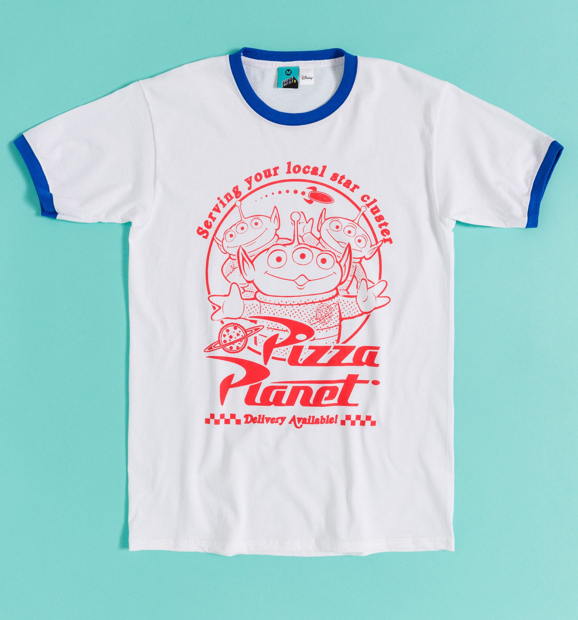 Disney Toy Story Pizza Planet Aliens White And Blue Ringer T-Shirt