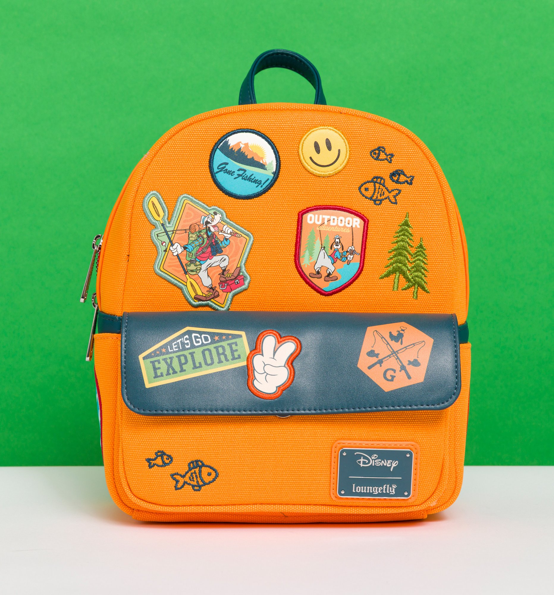Loungefly Disney Goofy Outdoor Fishing Patches Mini Backpack