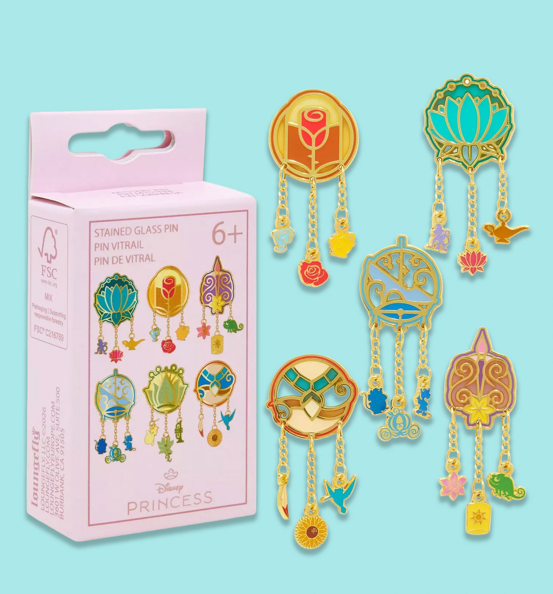 Loungefly Disney Princess Icons Hanging Charms Mystery Box Pin