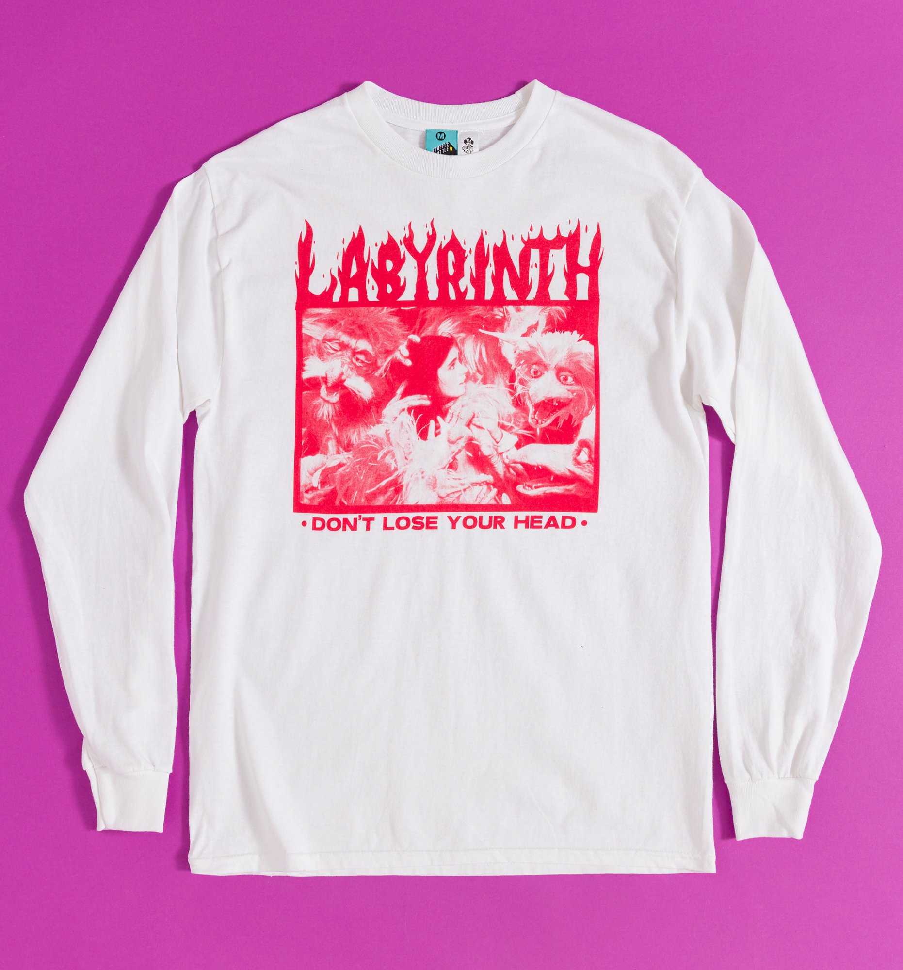 Labyrinth Fireys Flame Logo White Long Sleeve T-Shirt