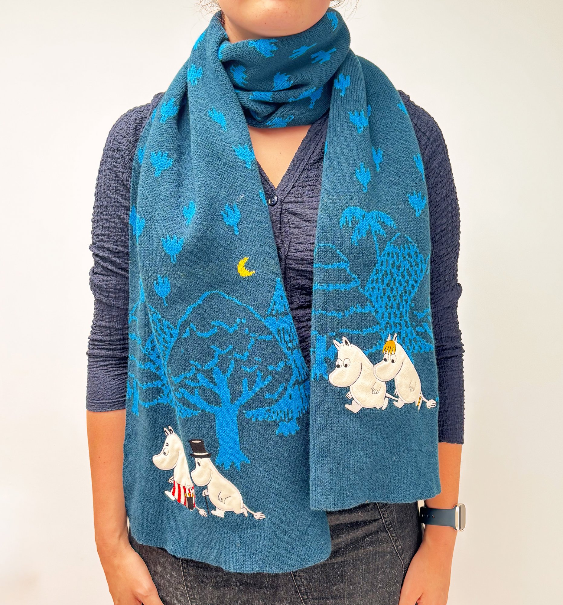 Moomin Blue Forest Embroidered Scarf from House Of Disaster