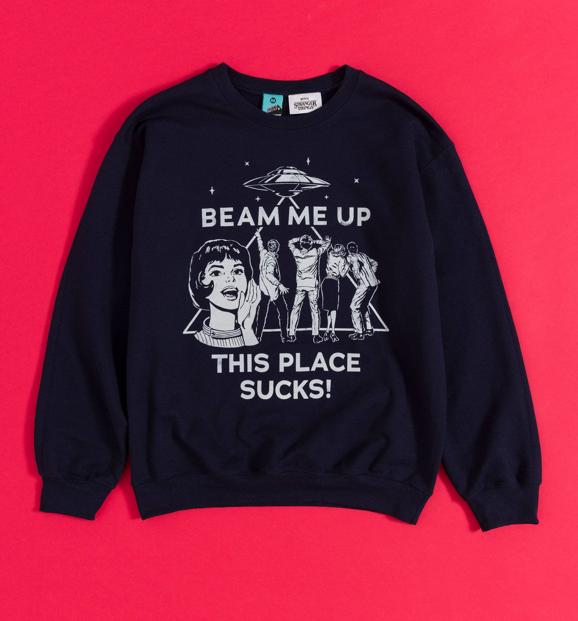 Stranger Things Beam Me Up Navy Sweater