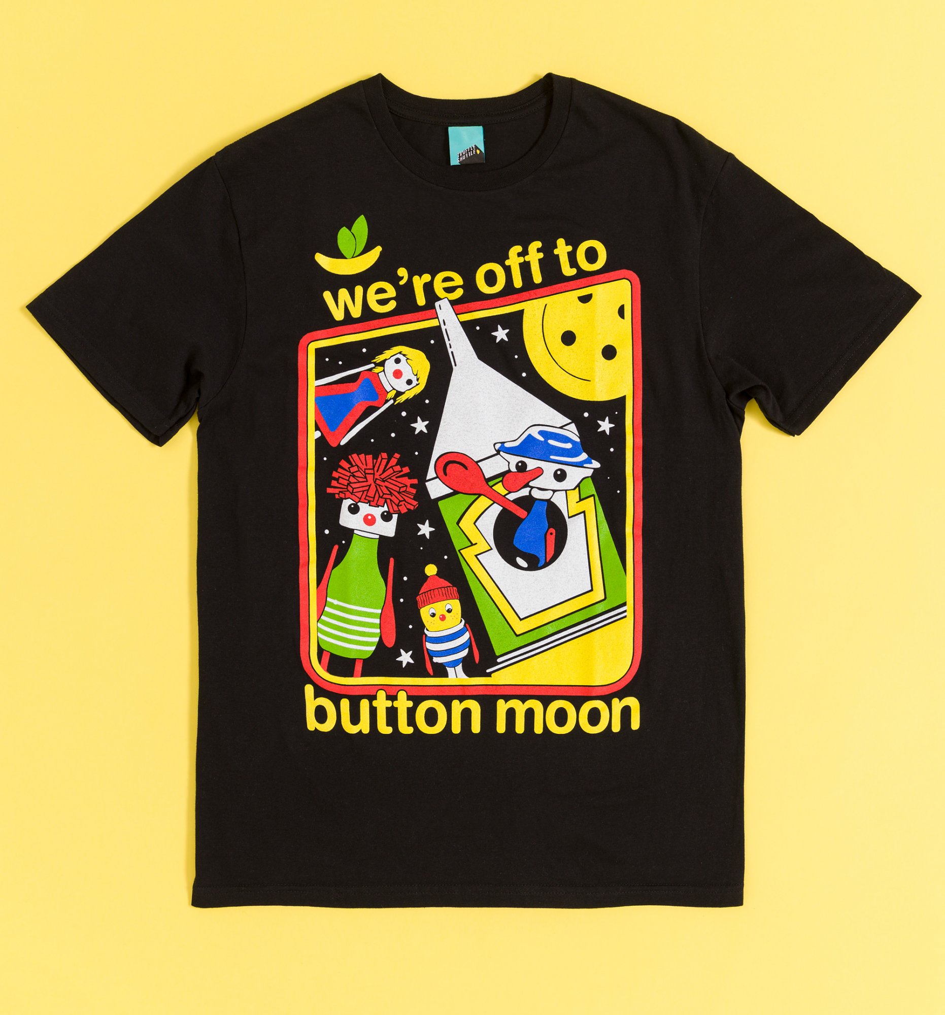 We're Off To Button Moon Space Scene Black T-Shirt