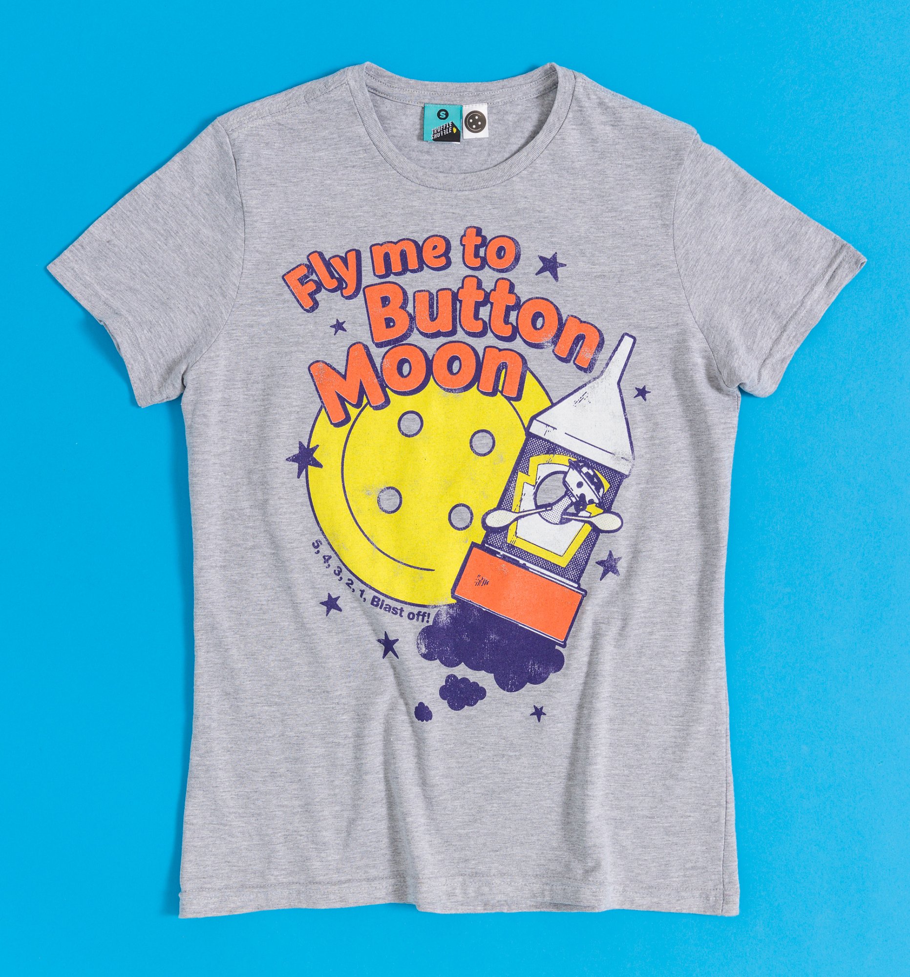 Women's Fly Me To Button Moon Grey Marl Fitted T-Shirt